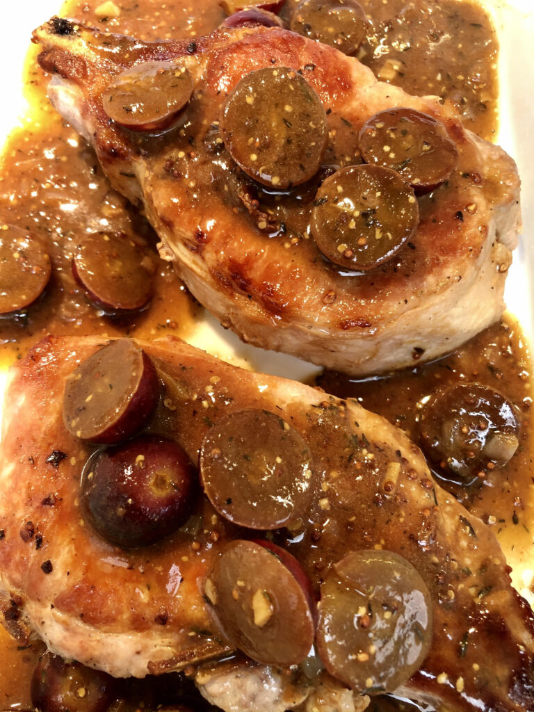 Skillet Pork Chops With Blistered Grapes